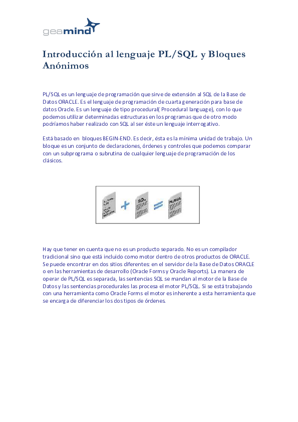 (PDF) Introducción al lenguaje PL/SQL y Bloques Anónimos (PDF) Introducción al lenguaje PL/SQL y Bloques Anónimos