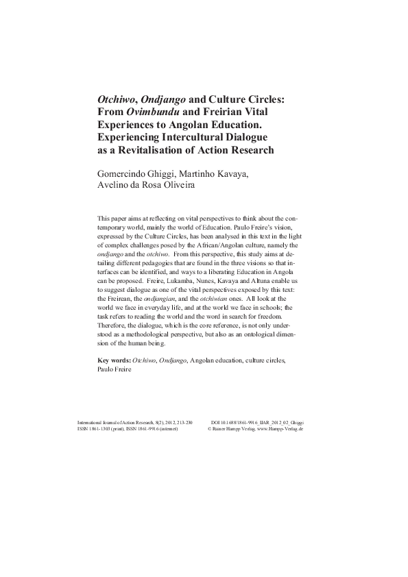 (PDF) Otchiwo, Ondjango and Culture Circles: From Ovimbundu and ...