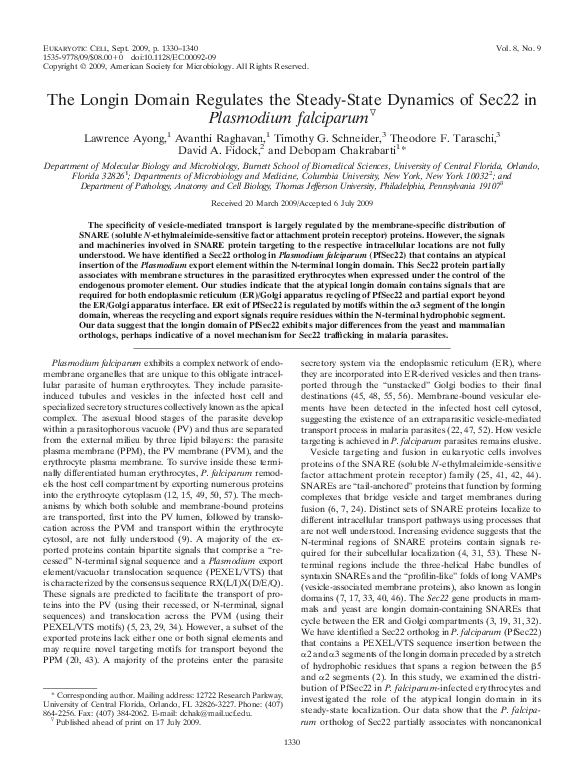 (PDF) Longin Domain Regulation of PfSec22 Dynamics