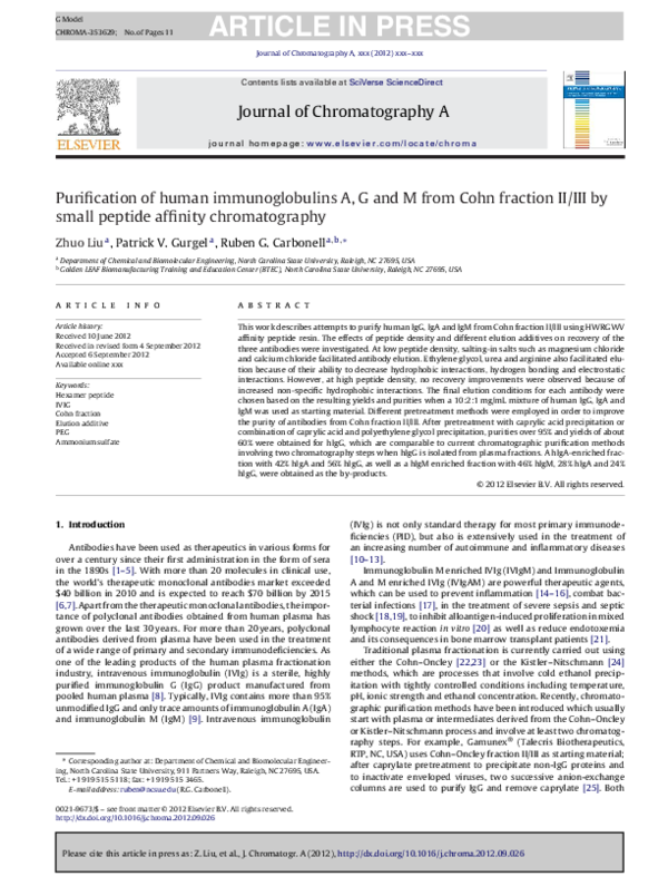 (PDF) Purification of polyclonal antibodies from Cohn fraction II + III ...