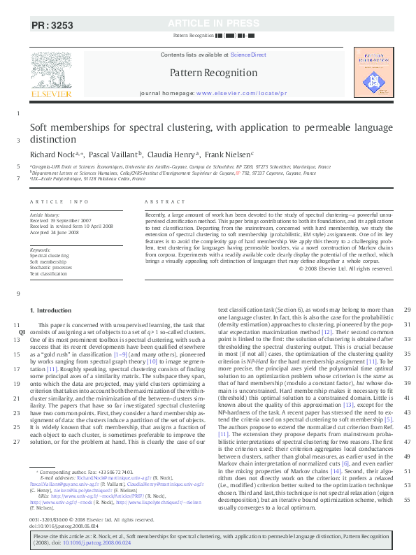 (PDF) Soft memberships for spectral clustering, with application to permeable language distinction