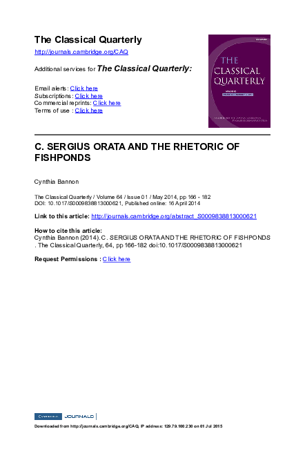 (PDF) C. Sergius Orata and the Rhetoric of Fishponds, CQ 64 (2014) 166 ...