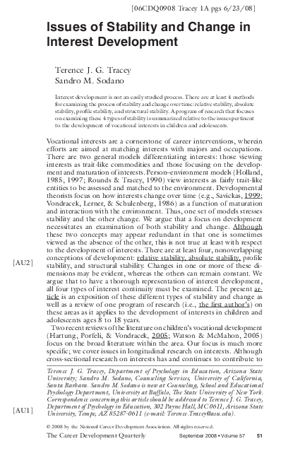(PDF) Issues of Stability and Change in Interest Development