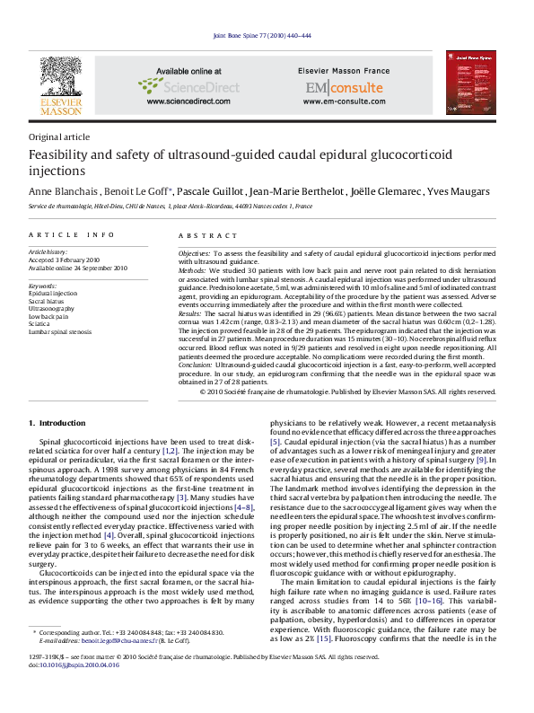 (PDF) Feasibility and safety of ultrasound-guided caudal epidural glucocorticoid injections