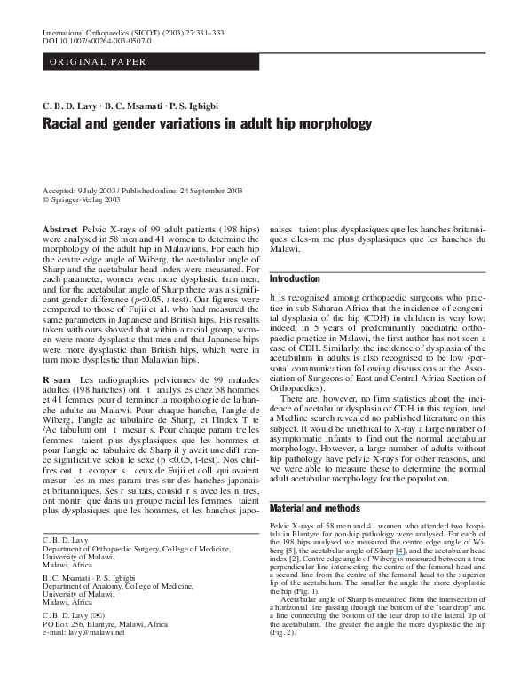(PDF) Racial and gender variations in adult hip morphology