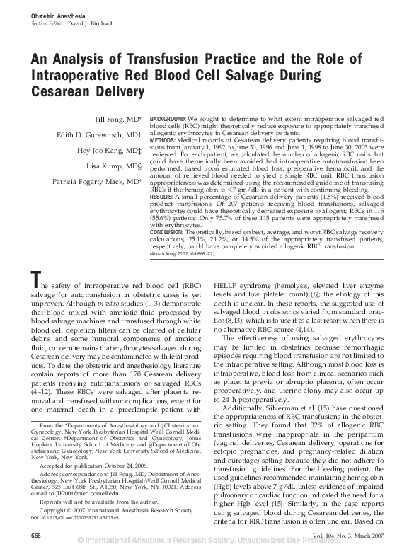 (PDF) An Analysis of Transfusion Practice and the Role of ...