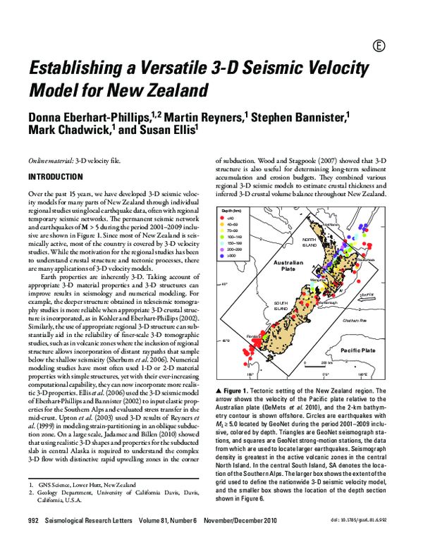 (PDF) Establishing a Versatile 3-D Seismic Velocity Model for New Zealand