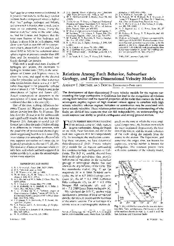 (PDF) Relations among fault behavior, subsurface geology, and three-dimensional velocity models