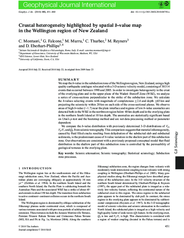 (PDF) Crustal heterogeneity highlighted by spatial b-value map in the ...
