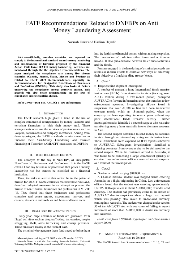 (PDF) FATF Recommendations Related to DNFBPs on Anti Money Laundering ...