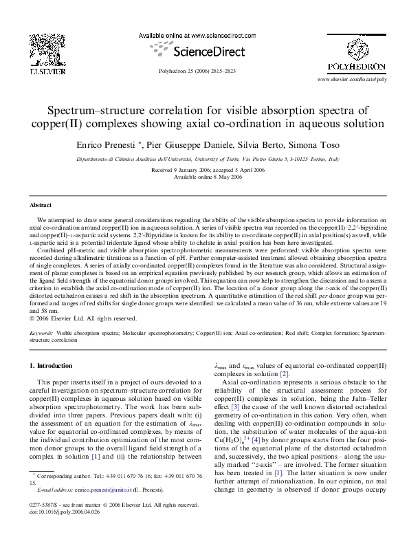(PDF) Spectrum–structure correlation for visible absorption spectra of ...