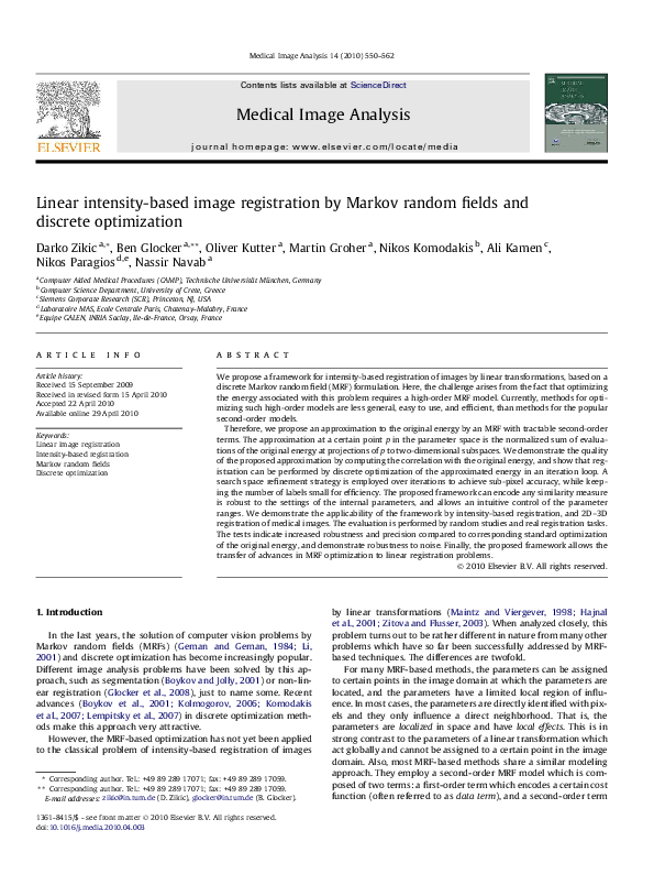(PDF) Linear intensity-based image registration by Markov random fields and discrete optimization