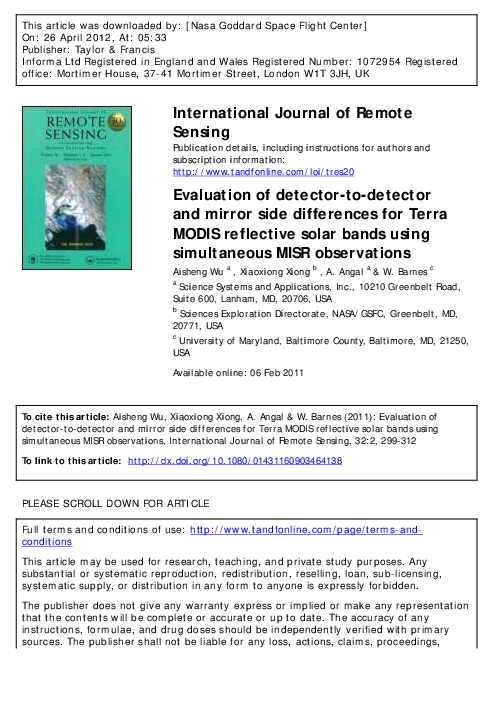 Pdf Multiyear On Orbit Calibration And Performance Of Terra Modis Reflective Solar Bands W