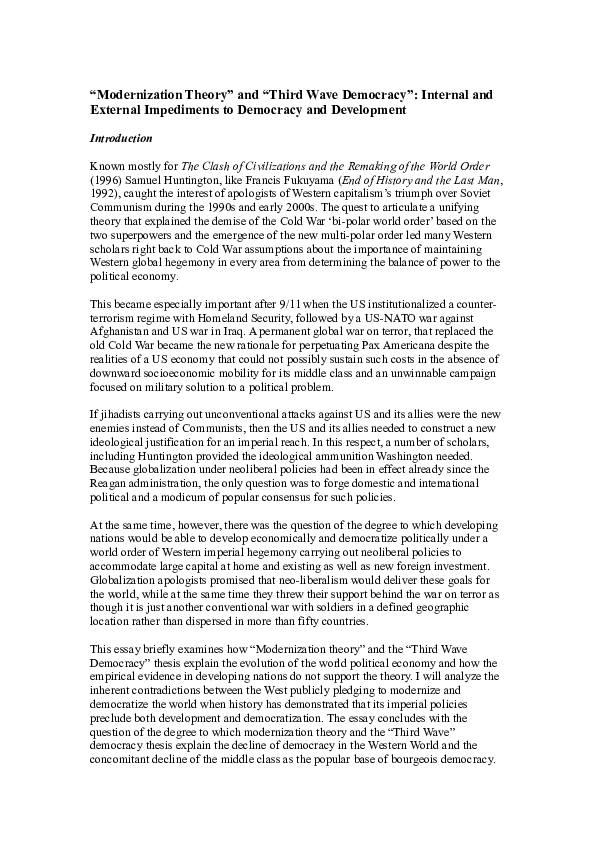 (DOC) MODERNIZATION THEORY AND THIRD WAVE DEMOCRACY: Internal and ...