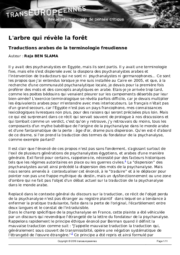 (PDF) L'arbre qui révèle la forêt Traductions arabes de la terminologie ...