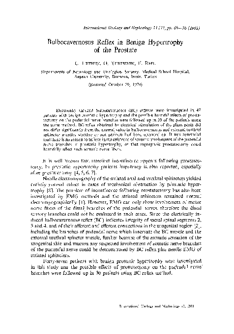 (PDF) Bulbocavernosus reflex in benign hypertrophy of the prostate