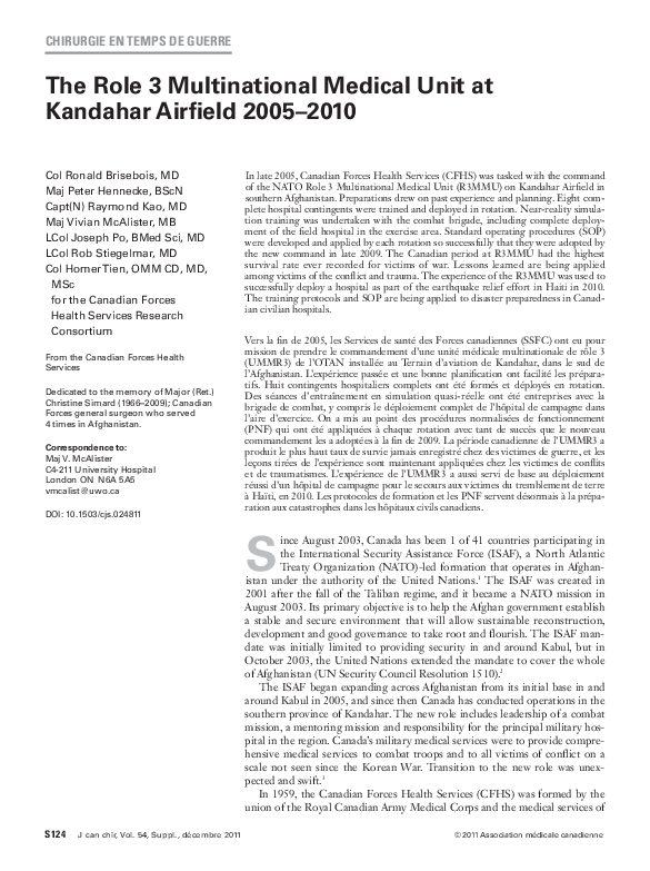 (PDF) The Role 3 Multinational Medical Unit at Kandahar Airfield 2005–2010