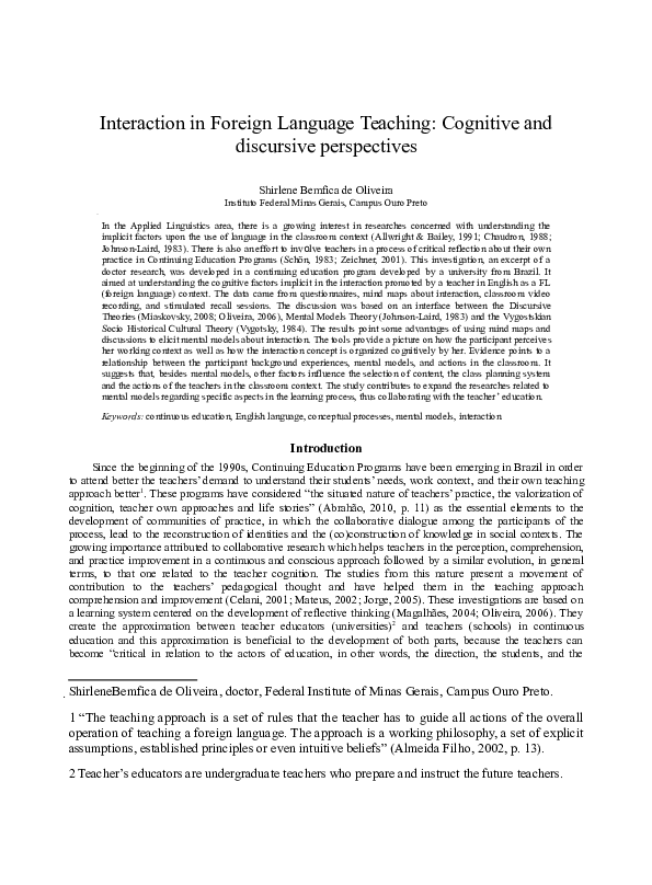 (DOC) Interaction in Foreign Language Teaching: Cognitive and ...