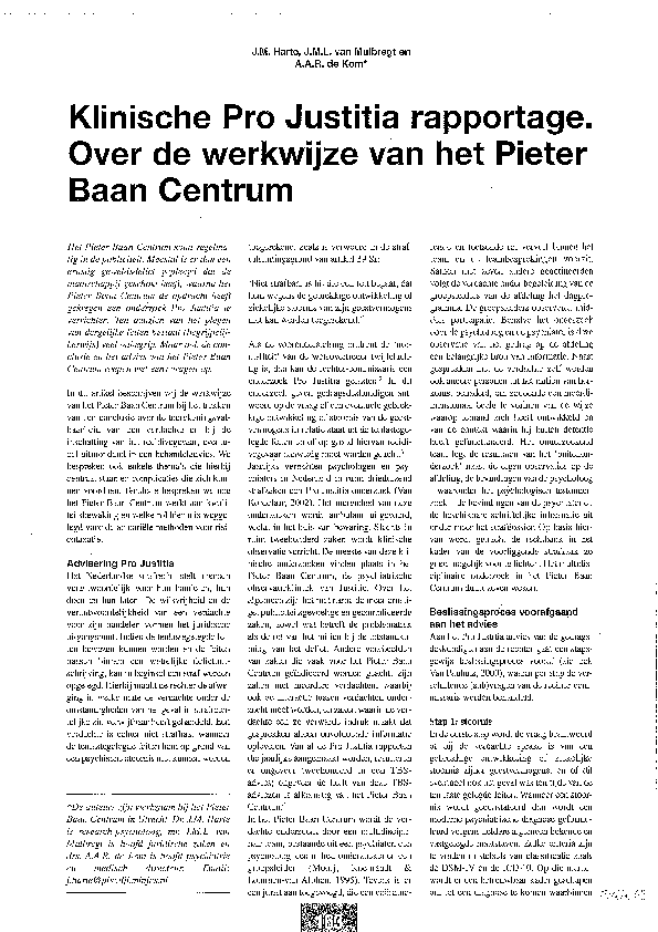(PDF) Klinische Pro Justitia rapportage. Over de werkwijze van het ...