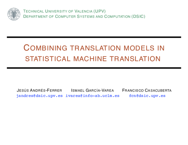 (PDF) Combining Translation Models in Statistical Machine Translation