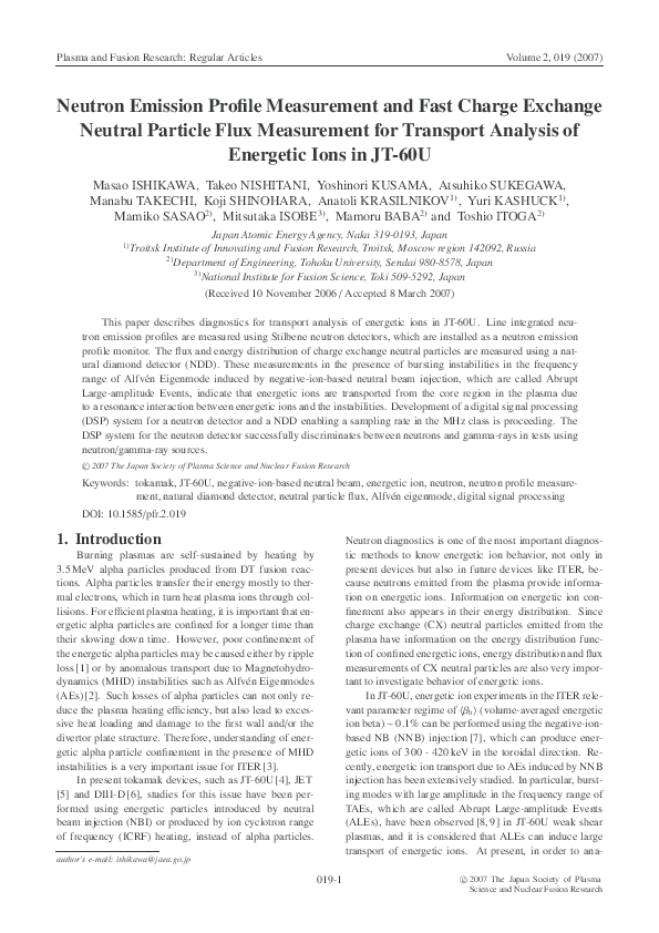 (PDF) Assessment of the fast particle spectra for tangential spectrometer for H/He and DT ITER ...