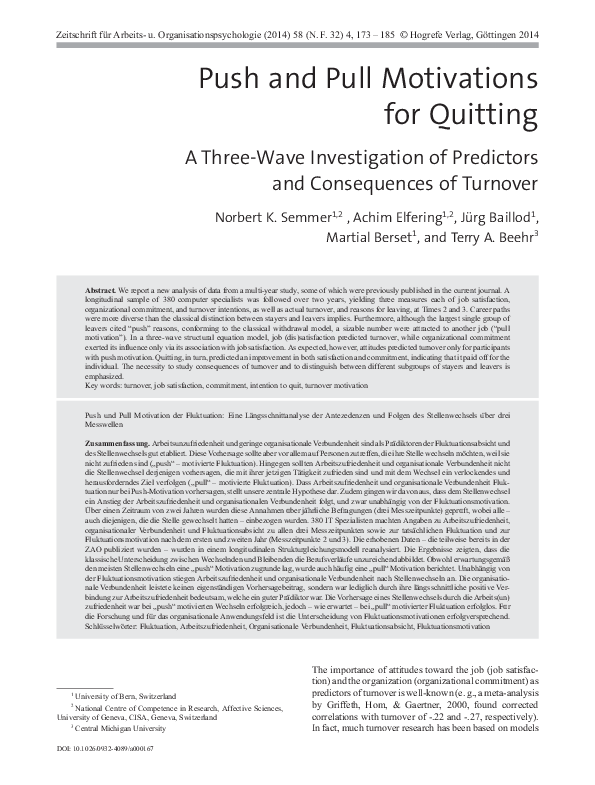 (PDF) Push and Pull Motivations for Quitting