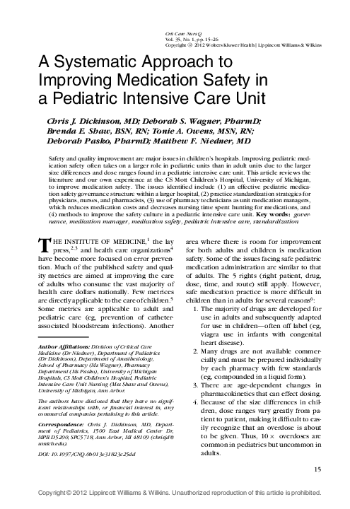 (PDF) A Systematic Approach to Improving Medication Safety in a ...