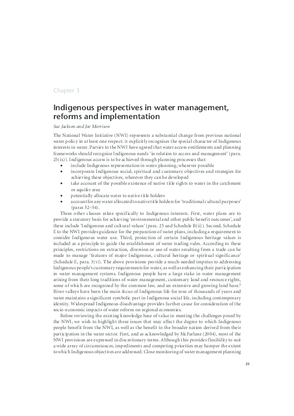 (PDF) Indigenous perspectives in water management, reforms and ...