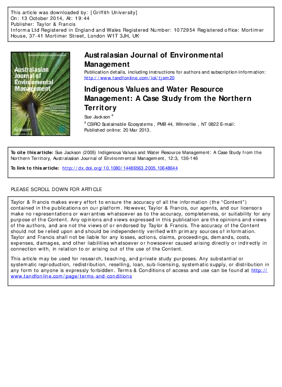 (PDF) Indigenous Values and Water Resource Management: A Case Study ...