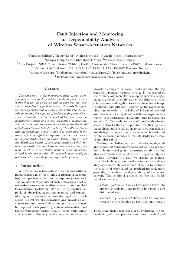 Pdf Fault Injection And Monitoring For Dependability Analysis Of Wireless Sensor Actuators 
