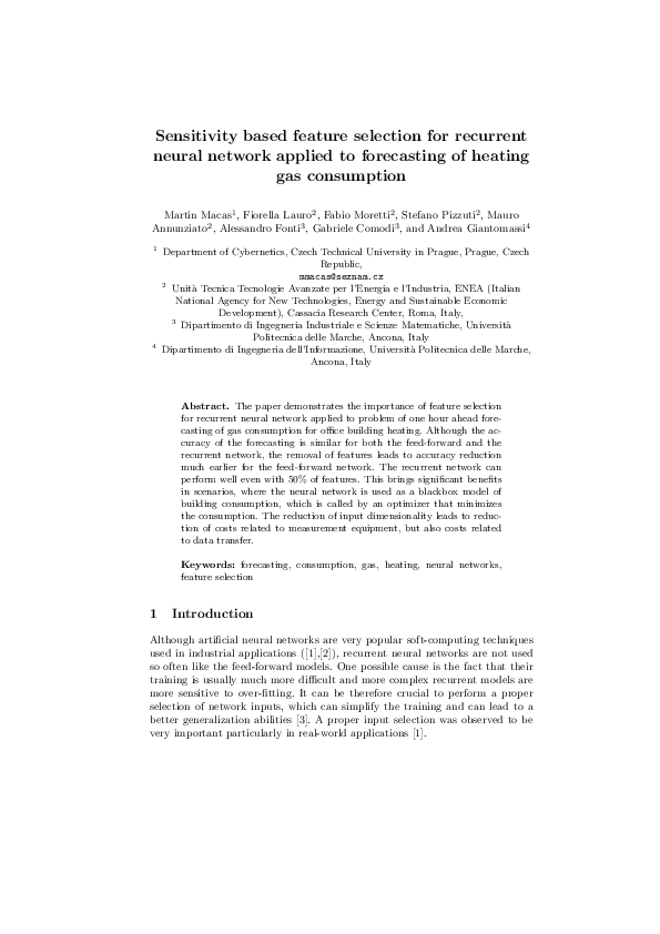 (PDF) Sensitivity Based Feature Selection for Recurrent Neural Network Applied to Forecasting of ...