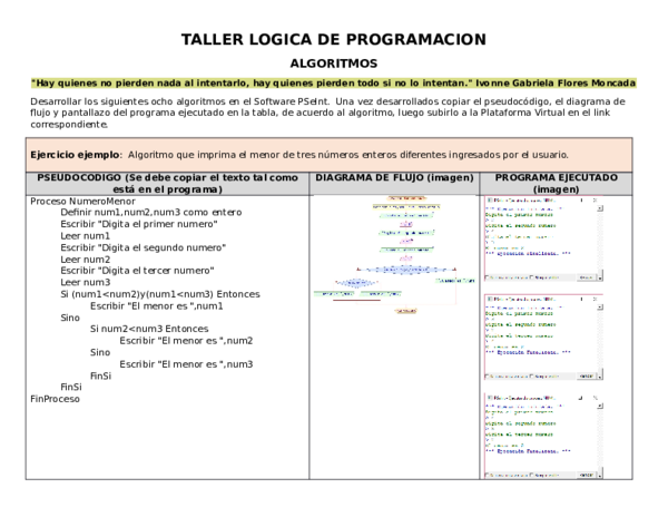 (DOC) TALLER ALGORITMOS