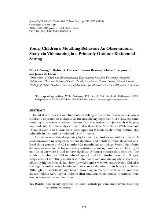 (PDF) Young Children's Mouthing Behavior: An Observational Study via ...