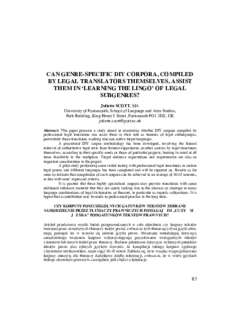 (PDF) Can Genre-Specific DIY corpora, Compiled by Legal Translators ...