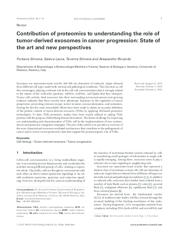 Pdf Contribution Of Proteomics To Understanding The Role Of Tumor