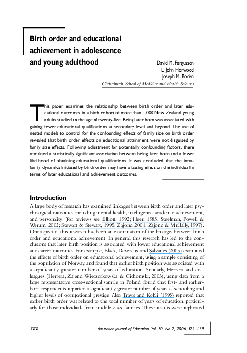 (PDF) Birth Order and Educational Achievement in Adolescence and Young ...