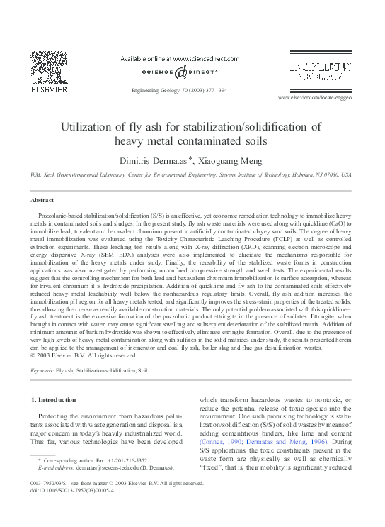 (PDF) Utilization of fly ash for stabilization/solidification of heavy metal contaminated soils
