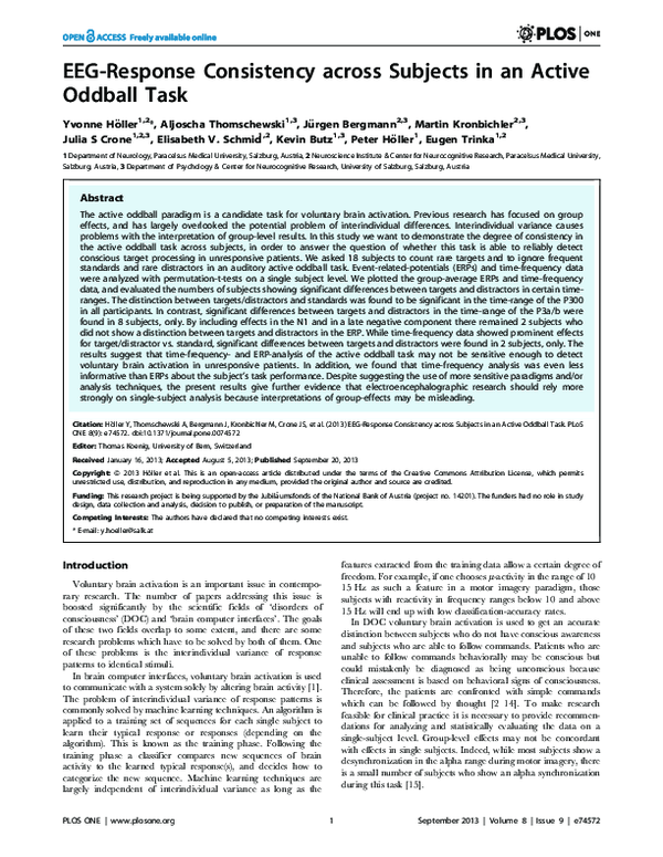(PDF) EEG-Response Consistency across Subjects in an Active Oddball Task