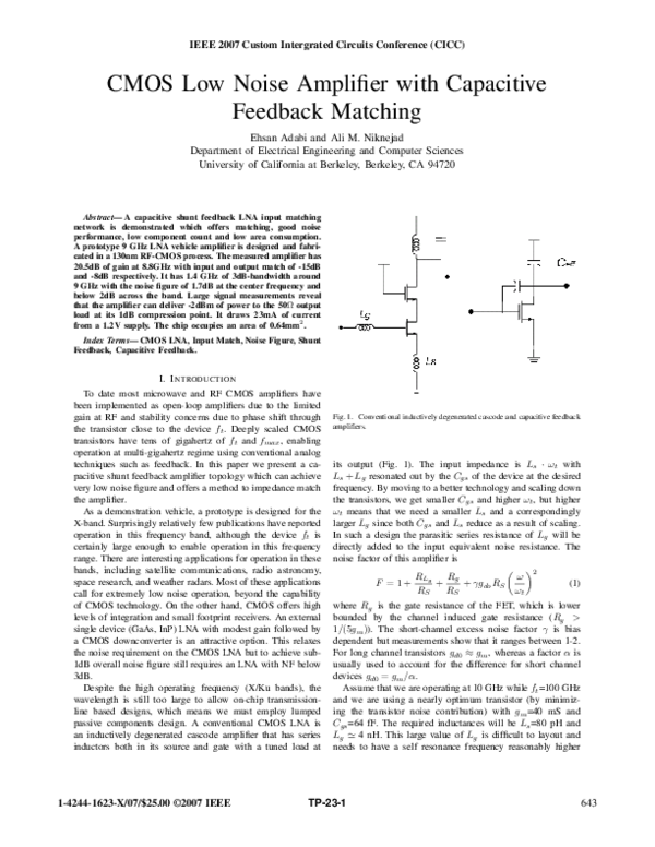 (PDF) CMOS Low Noise Amplifier with Capacitive Feedback Matching