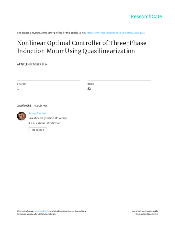 (PDF) Nonlinear Optimal Control of Induction Motors via Quasilinearization