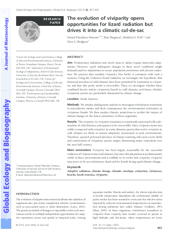 (PDF) The evolution of viviparity opens opportunities for lizard ...