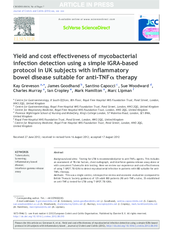 (PDF) Yield and cost effectiveness of mycobacterial infection detection ...