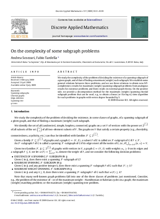 Pdf On The Complexity Of Some Subgraph Problems