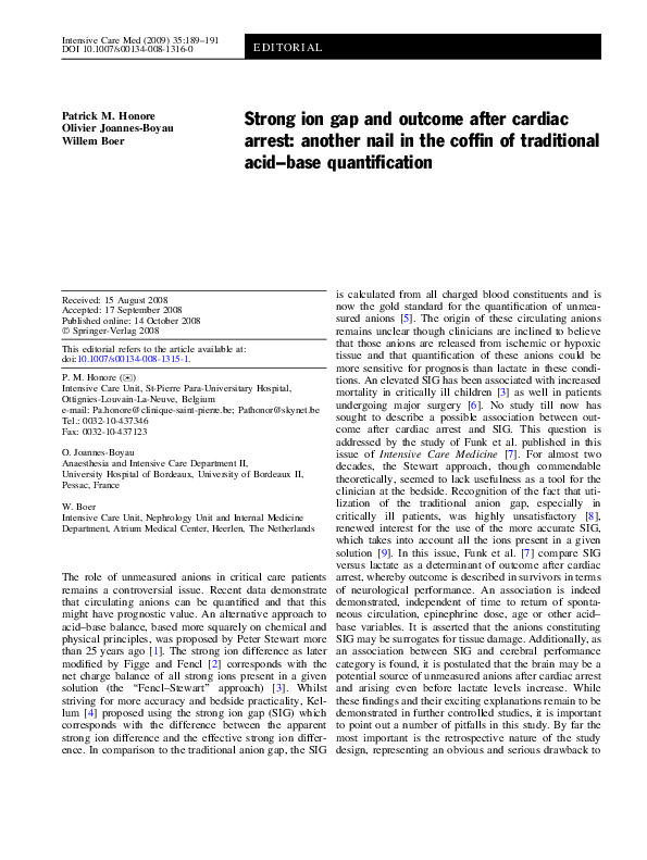 (PDF) Strong ion gap and outcome after cardiac arrest: another nail in ...