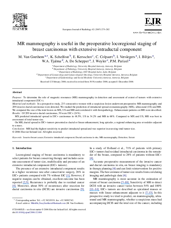 (PDF) MR mammography is useful in the preoperative locoregional staging ...