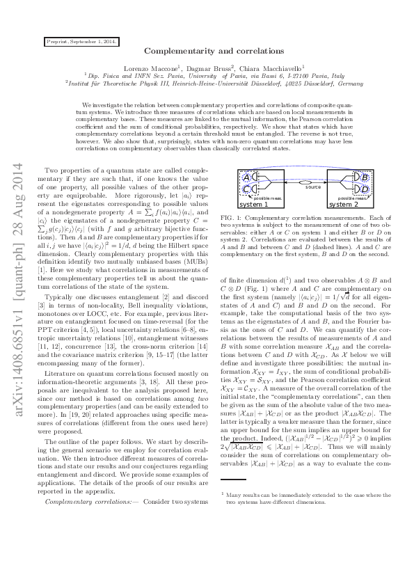 (PDF) Complementarity and correlations