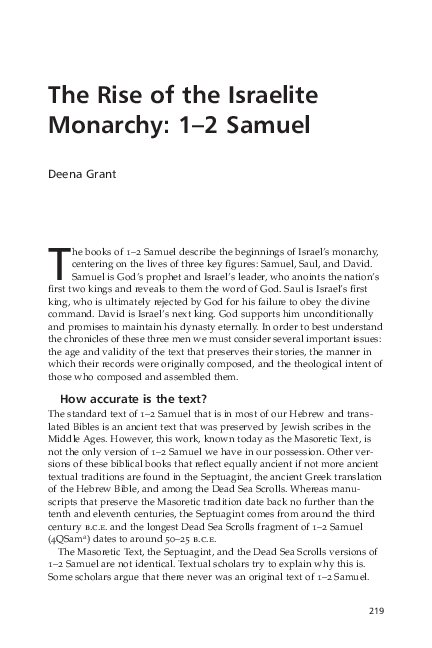(PDF) The Rise of the Israelite Monarchy: 1–2 Samuel (Bible Today 51[2013])