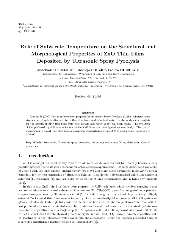 (PDF) Role of Substrate Temperature on the Structural and Morphological Properties of ZnO Thin ...