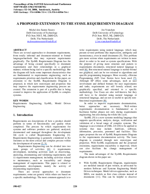 (PDF) A proposed extension to the SysML requirements diagram