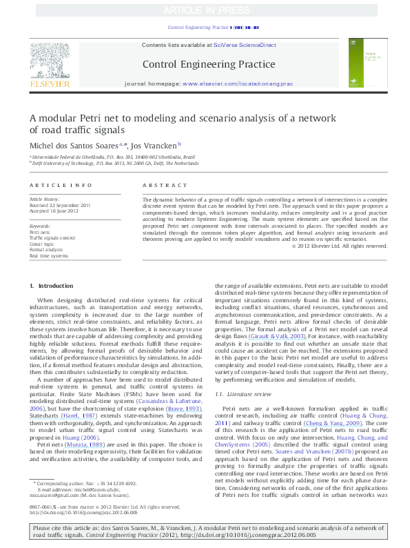 (PDF) A modular Petri net to modeling and scenario analysis of a network of road traffic signals